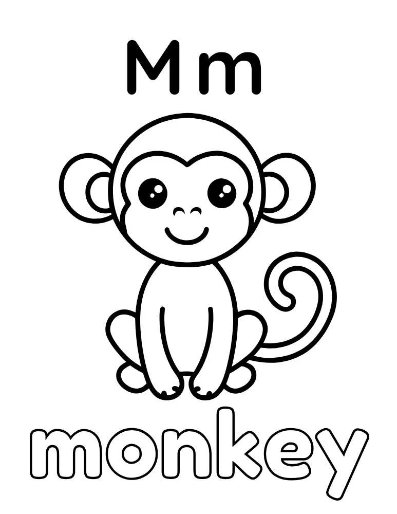 Letter M: Monkey Coloring Page